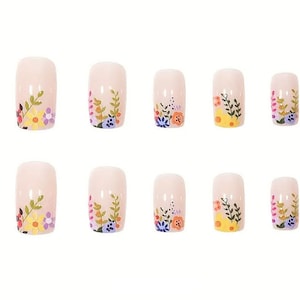 Colorful Flower Tipped Press on Nails, Pretty! - Etsy