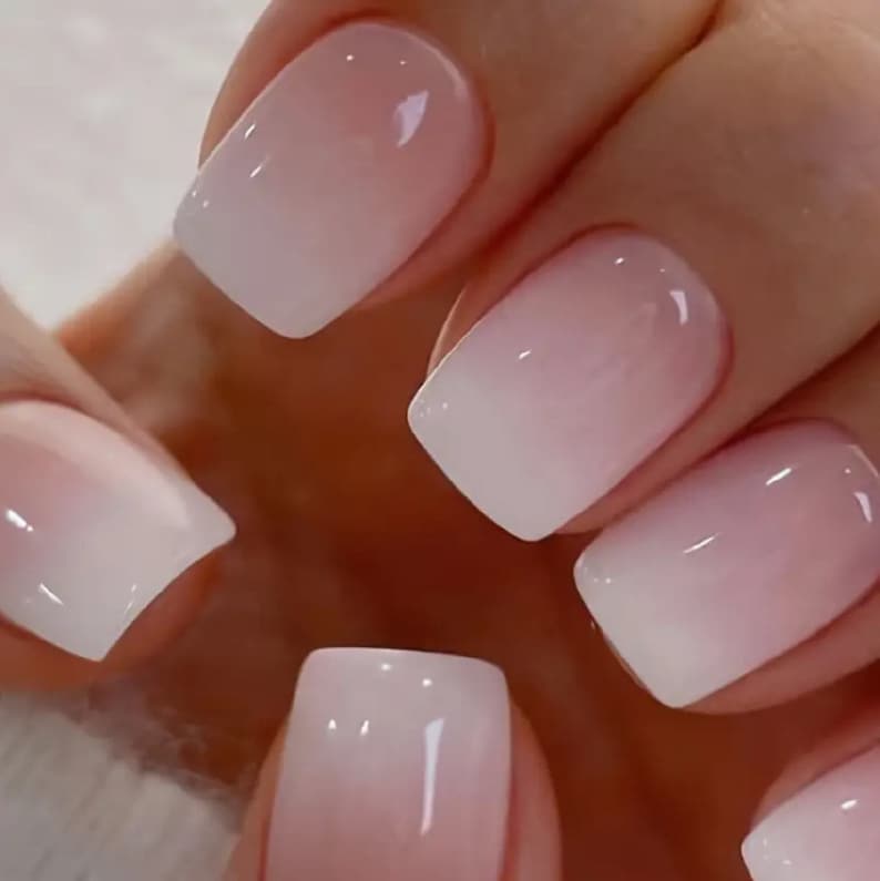Glossy Gradient French Style Short Squared Press on Nails - Etsy