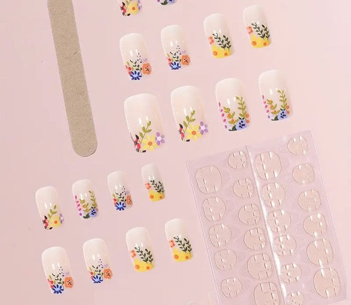Colorful Flower Tipped Press on Nails, Pretty! - Etsy