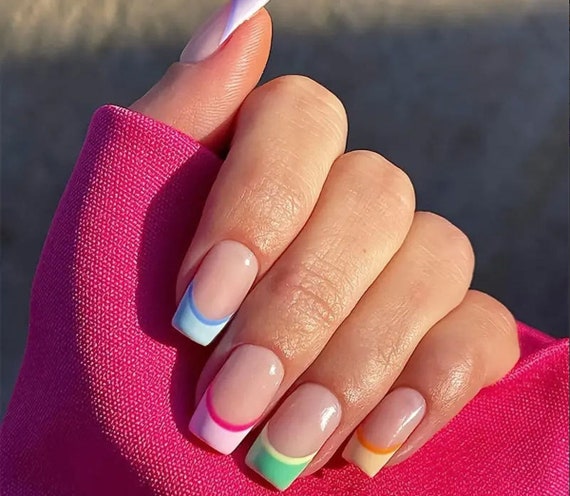 Creatively Colorful French Tipped Press on Nails. Tres Belle Etsy