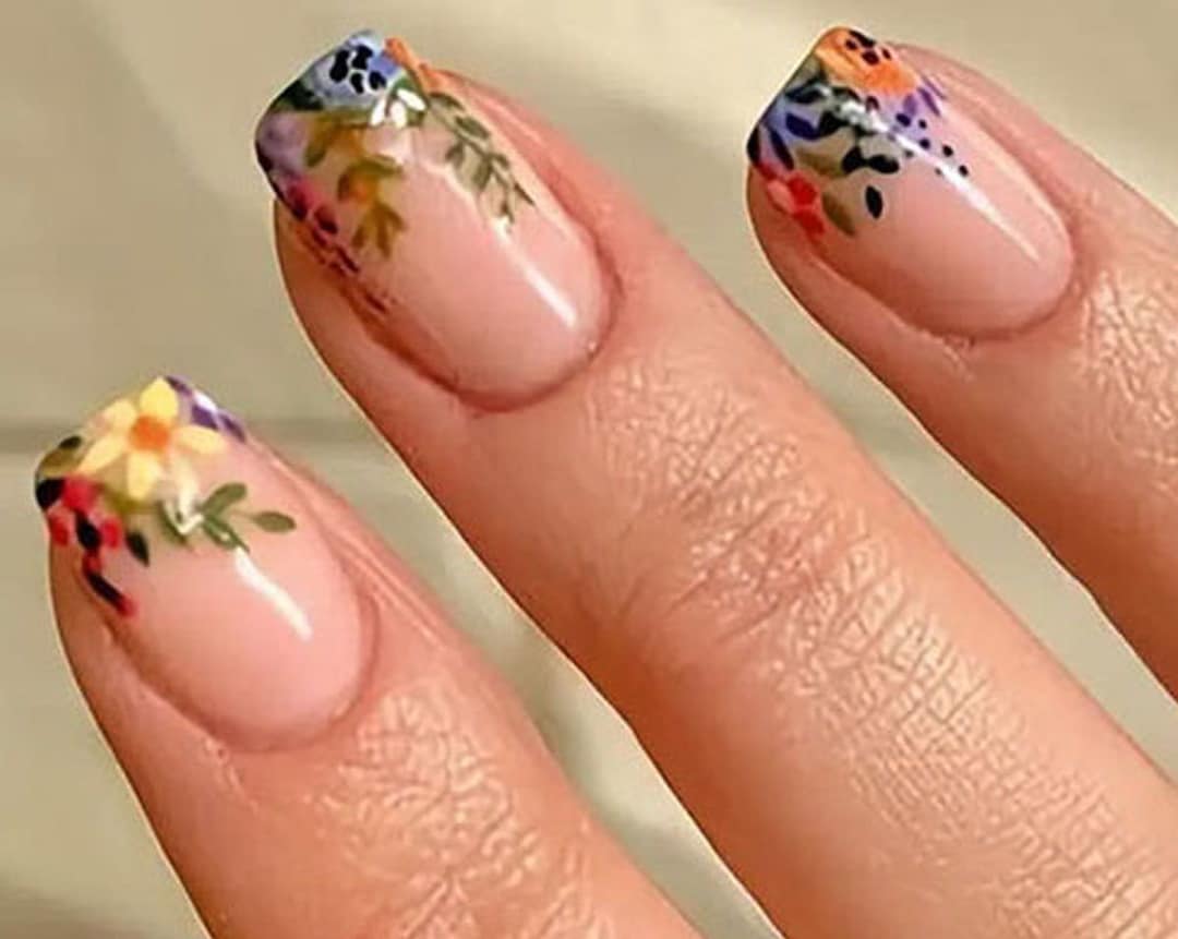 Colorful Flower Tipped Press on Nails, Pretty! - Etsy