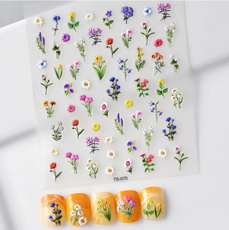 Beautiful Embossed Flower Nail Art Stickers Decals, Pink, Purple ...