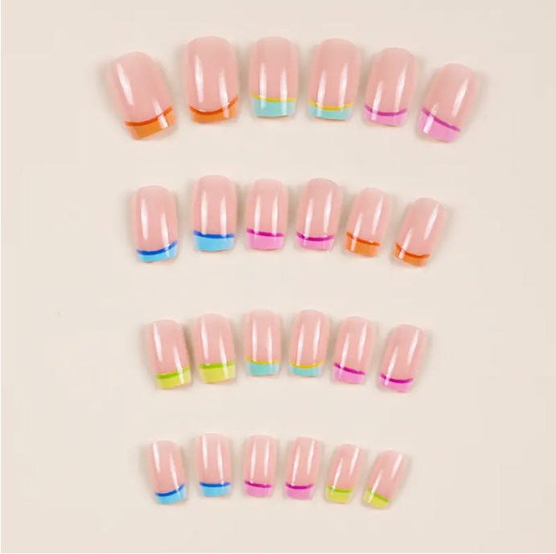 Creatively Colorful French Tipped Press on Nails. Très Belle! - Etsy