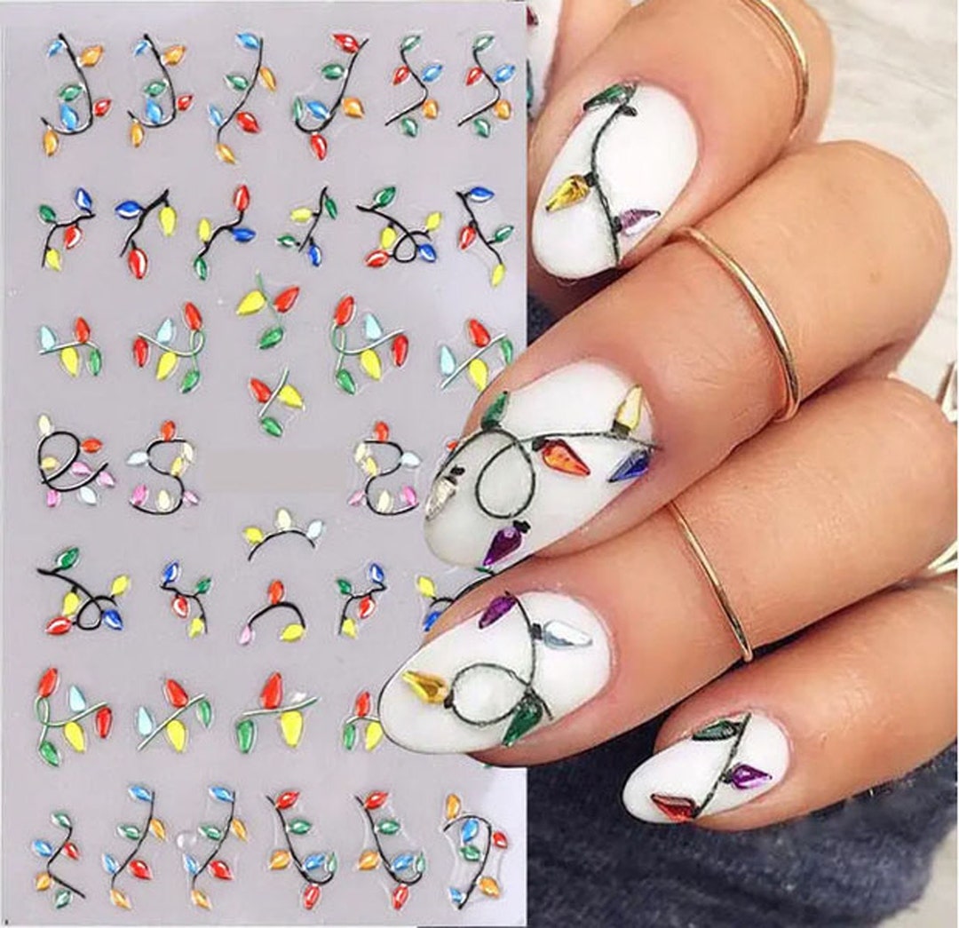 Cute 3D Nail Art Embossed Stickers Decals, String of Christmas Lights ...