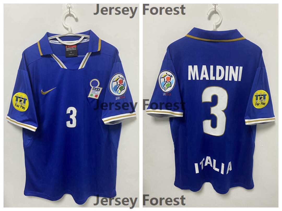 Maldini 1996 Italy National Team Home Premium Retro Jersey Short Sleeve ...