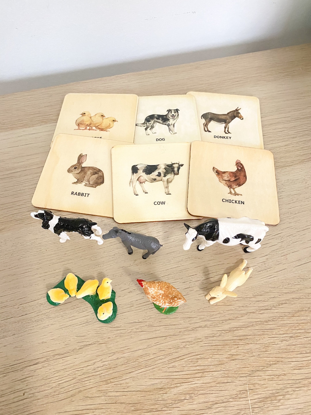 Wooden Montessori Flashcards and Animal Figurines - Farm Animals - Etsy