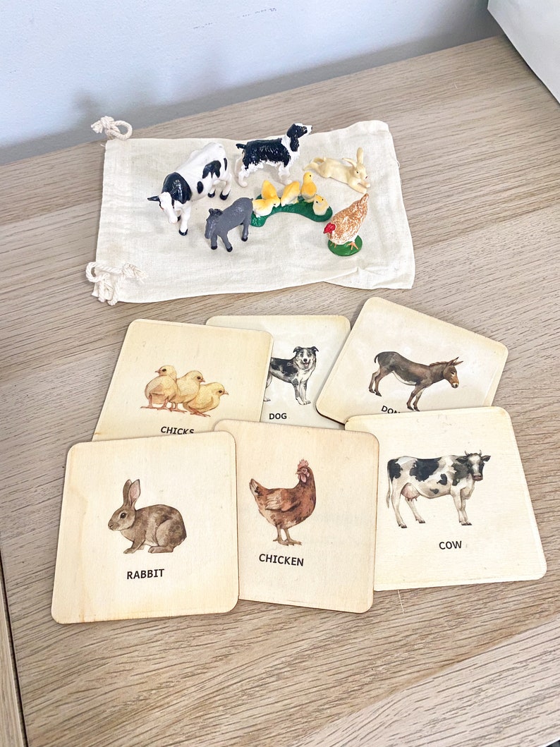 Wooden Montessori Flashcards and Animal Figurines - Farm Animals - Etsy