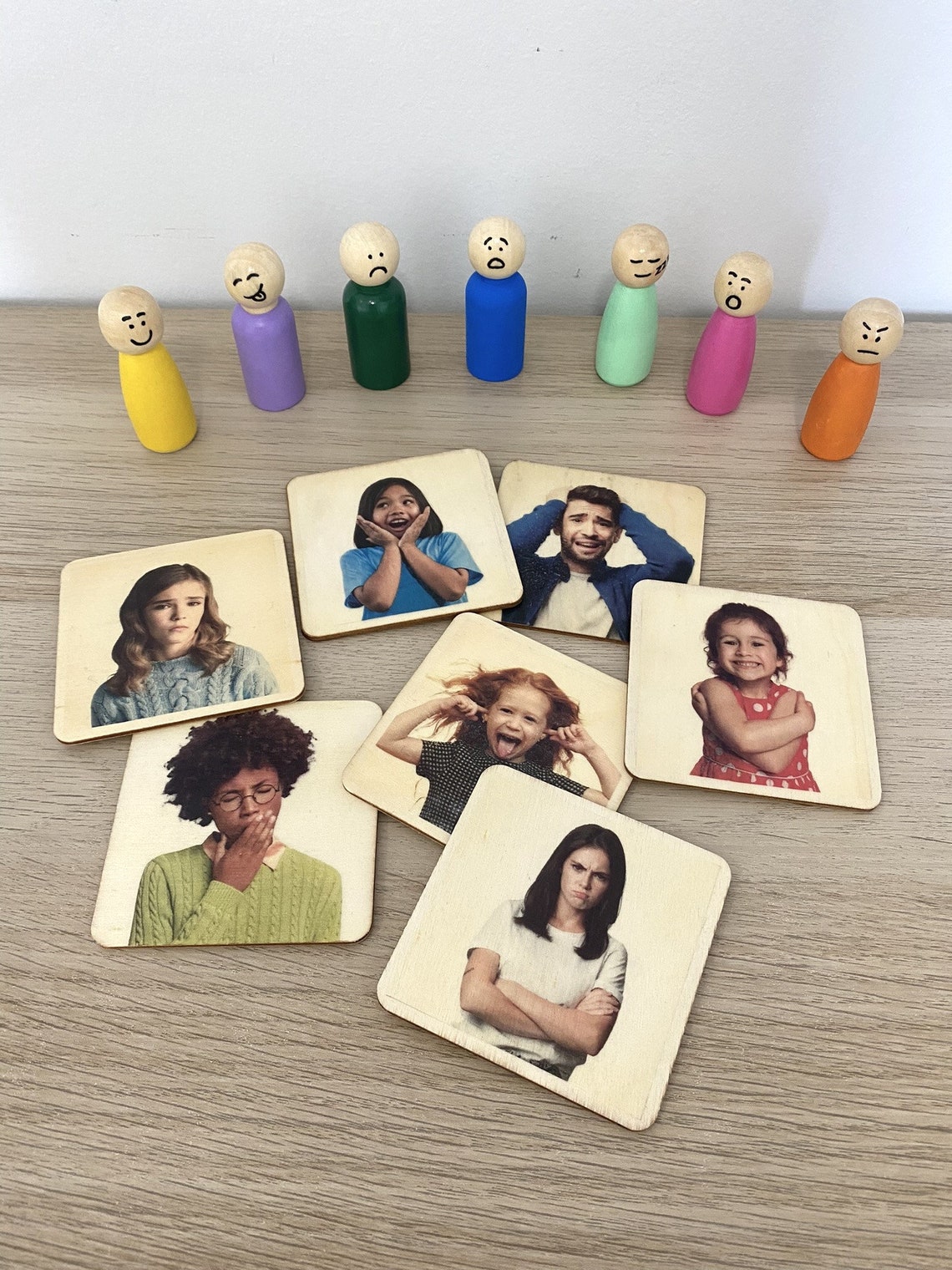 Emotions Peg People and Wooden Flashcards - Etsy