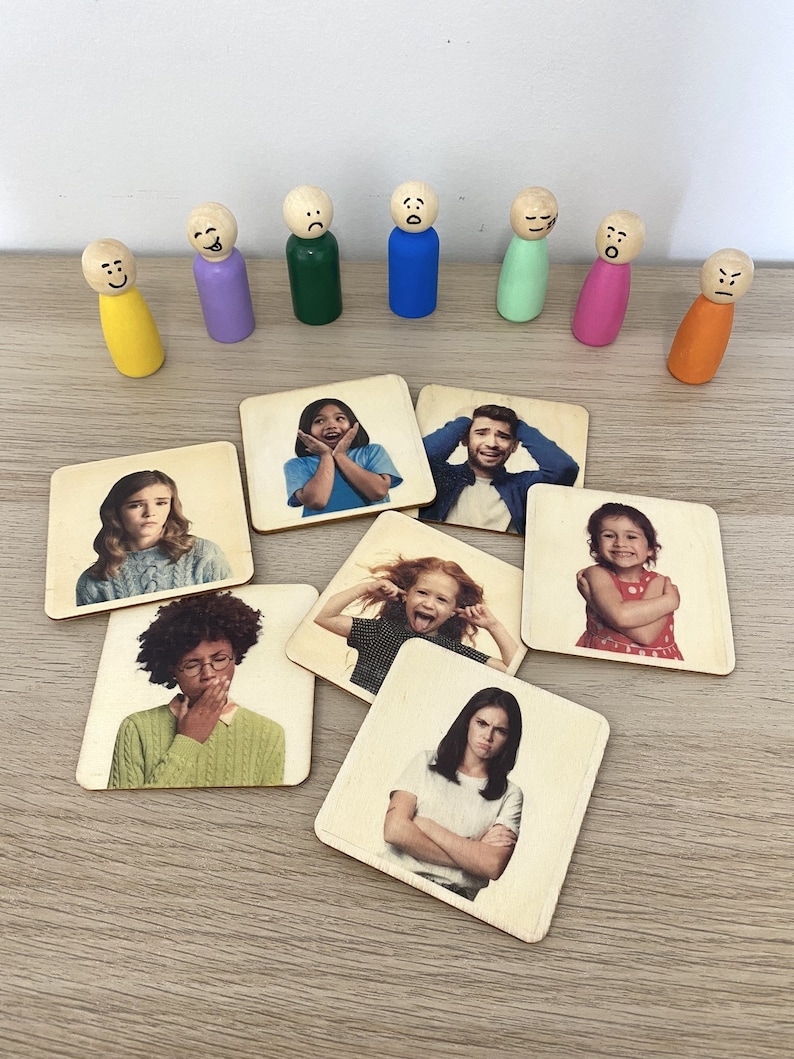 Emotions Peg People and Wooden Flashcards - Etsy