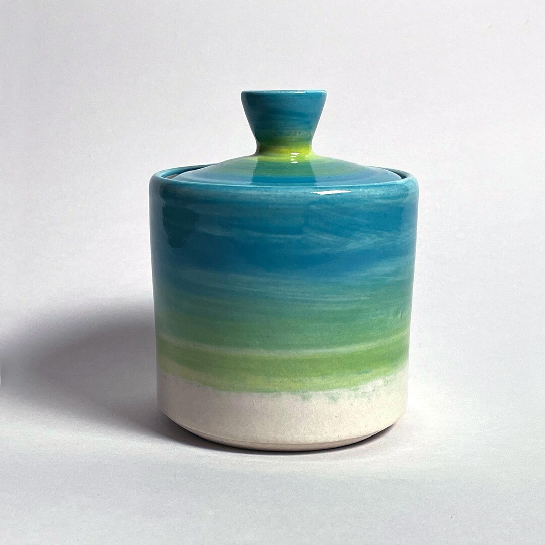 Pottery Canister in Playful Blue and Spring Green Underglazes. This Jar ...