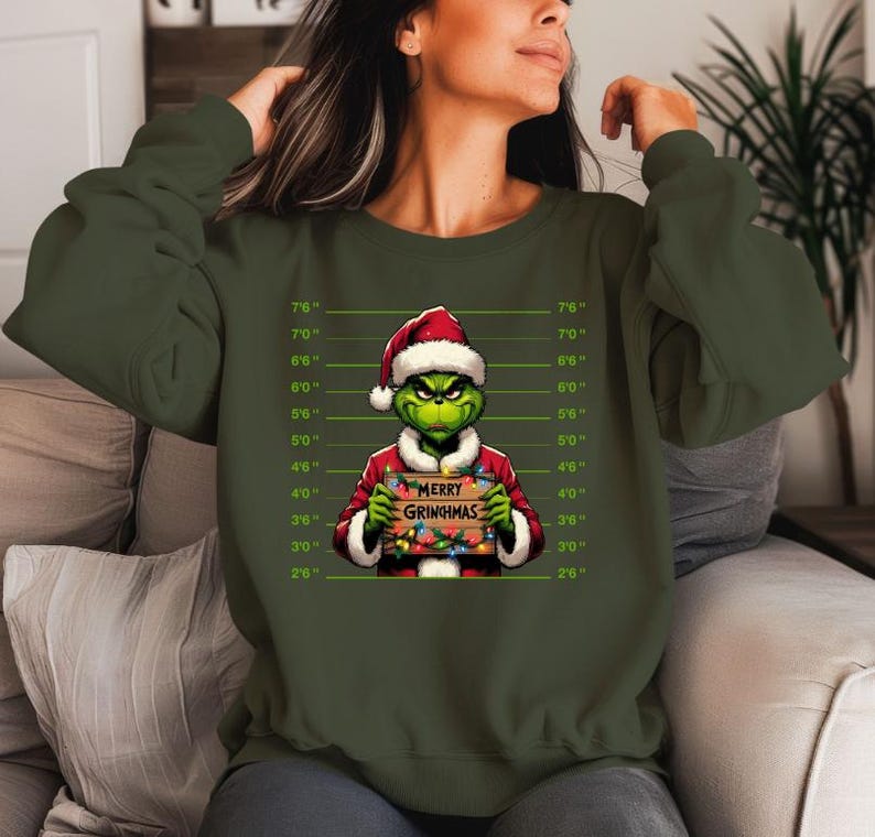 Funny Grinch Mugshot Sweater | Soft Style Christmas Shirt | Holiday ...