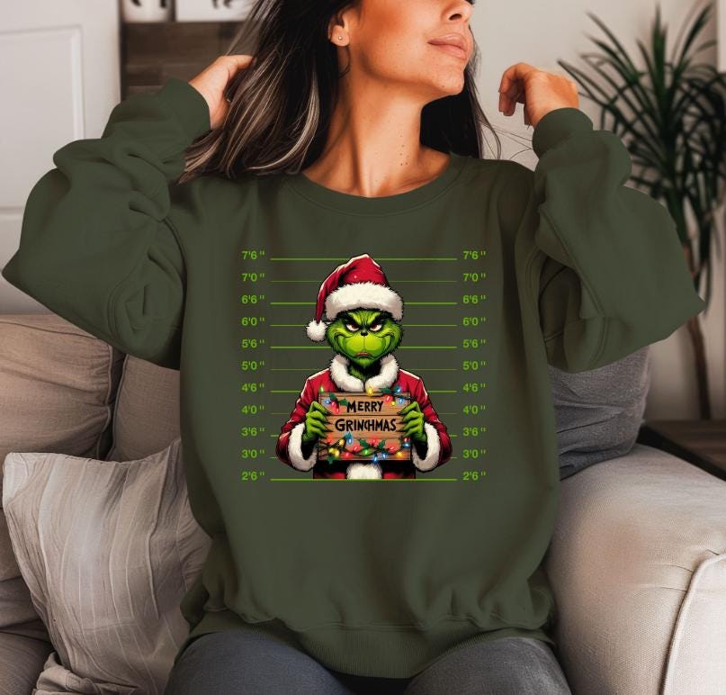 Funny Grinch Mugshot Sweater | Soft Style Christmas Shirt | Holiday ...