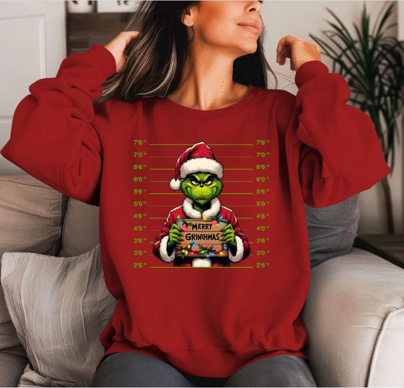 Funny Grinch Mugshot Sweater | Soft Style Christmas Shirt | Holiday ...