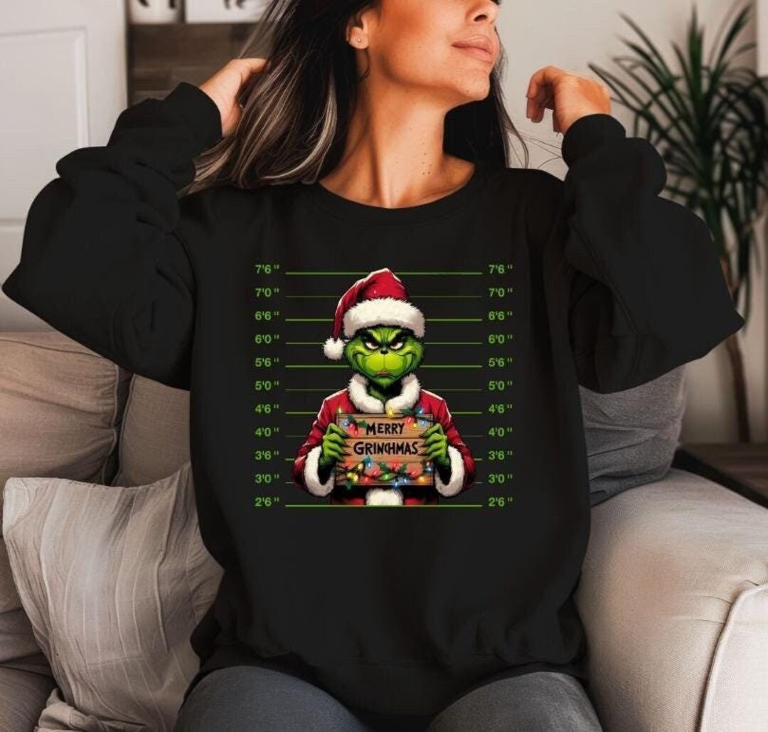 Funny Grinch Mugshot Sweater | Soft Style Christmas Shirt | Holiday ...
