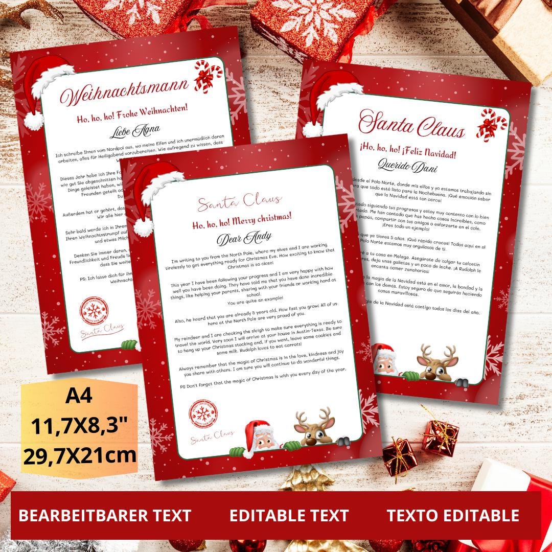 Editable Santa Claus Letter + Envelope and Letter of Wishes for ...