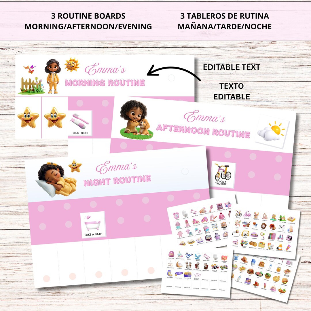 Daily Routine Chart: Black Girl, Morning, Afternoon, Night (editable ...