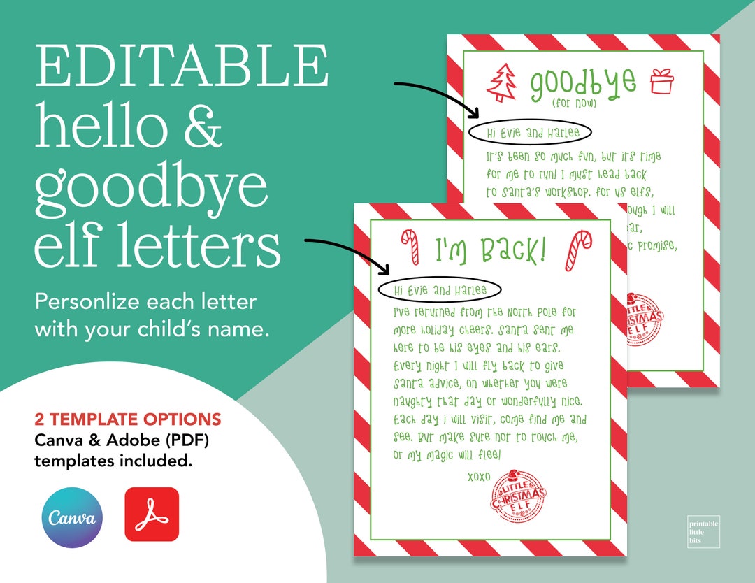 EDITABLE Elf Letters - Hello & Goodbye Letters - Edit on Canva or Adobe ...