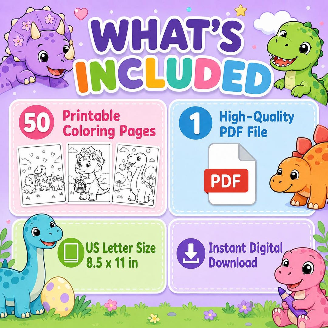 Baby Dinosaurs Coloring Book, 50 Printable Pages (digital Download) - Etsy