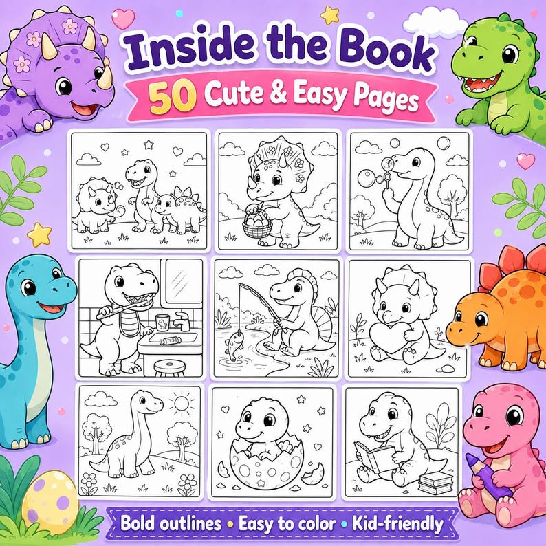 Baby Dinosaurs Coloring Book, 50 Printable Pages (digital Download) - Etsy