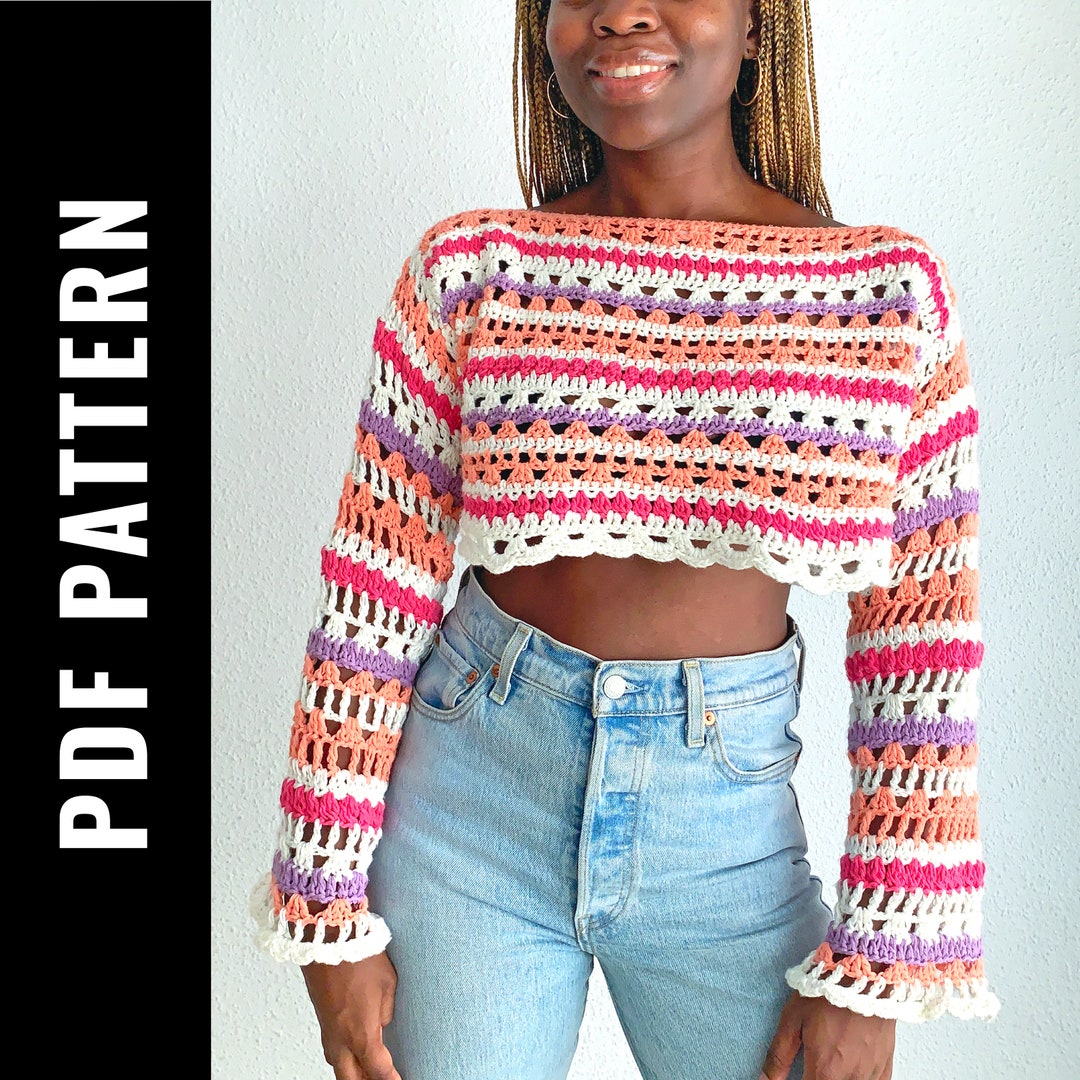 PDF File for Crochet Pattern (english and Spanish), Crochet Sweater Top Pattern, Mesh Sleeveless ...