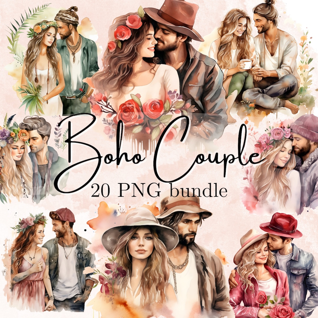 Boho Couple, Bohemian Digital Art, Boho Love Story, Instant Download ...