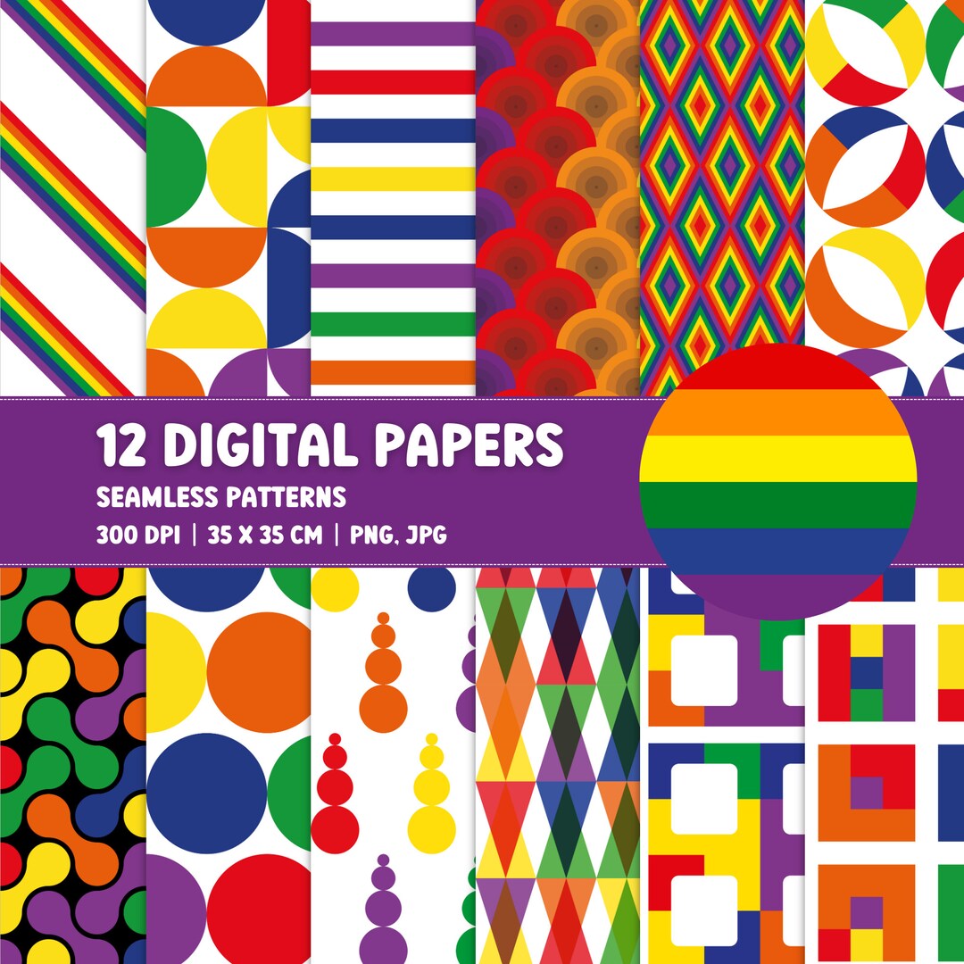 Pride Flag Digital Paper Pack: 12 Rainbow Patterns, 35 Cm, 300 DPI ...