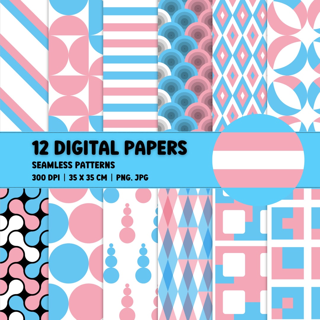 Transgender Pride Digital Paper Pack: 12 Inspiring Patterns, 35 Cm, 300 ...