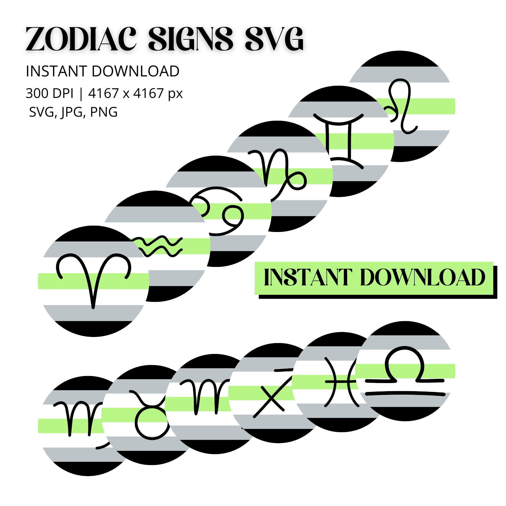 Agender Pride Flag Zodiac Sign Round SVG Symbols, 300ppi, for DIY ...
