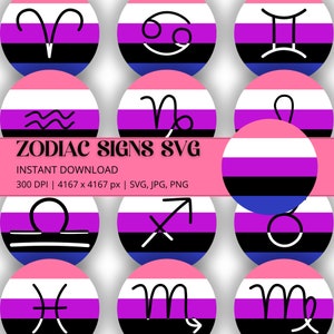 Genderfluid Pride Flag Zodiac Sign Round SVG Symbols, 300ppi, for DIY ...