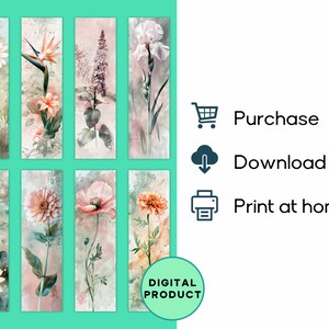 Set of 10 Printable Bookmarks Flowers, Gift for Readers, Digital ...