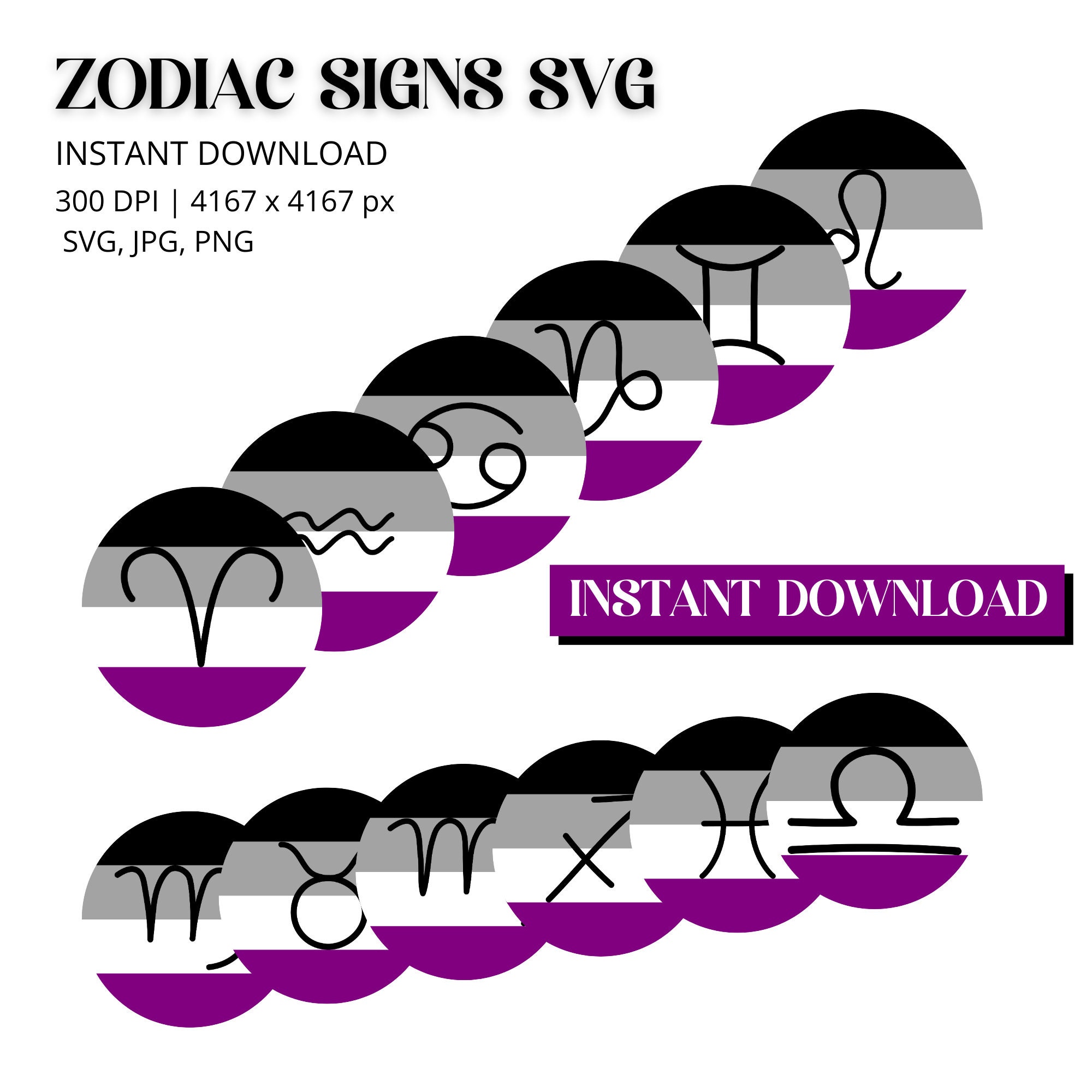 Asexual Pride Flag Zodiac Sign Round SVG Symbols, 300ppi, for DIY ...