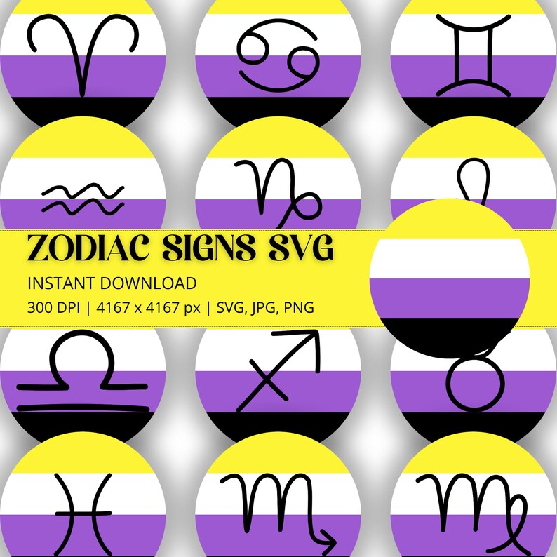Zodiac Nonbinary Pride Flag Round Svg Symbols 300ppi For Diy Projects