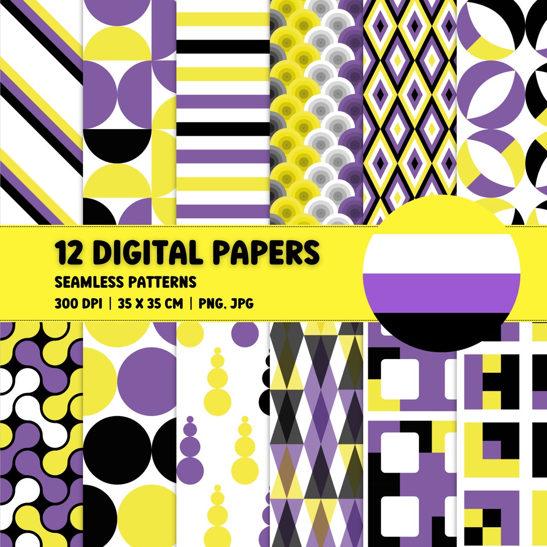 Nonbinary Pride Digital Paper Pack: 12 Unique Patterns, 35 Cm, 300 DPI ...