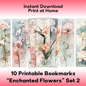 Set of 10 Printable Bookmarks Flowers, Gift for Readers, Digital ...