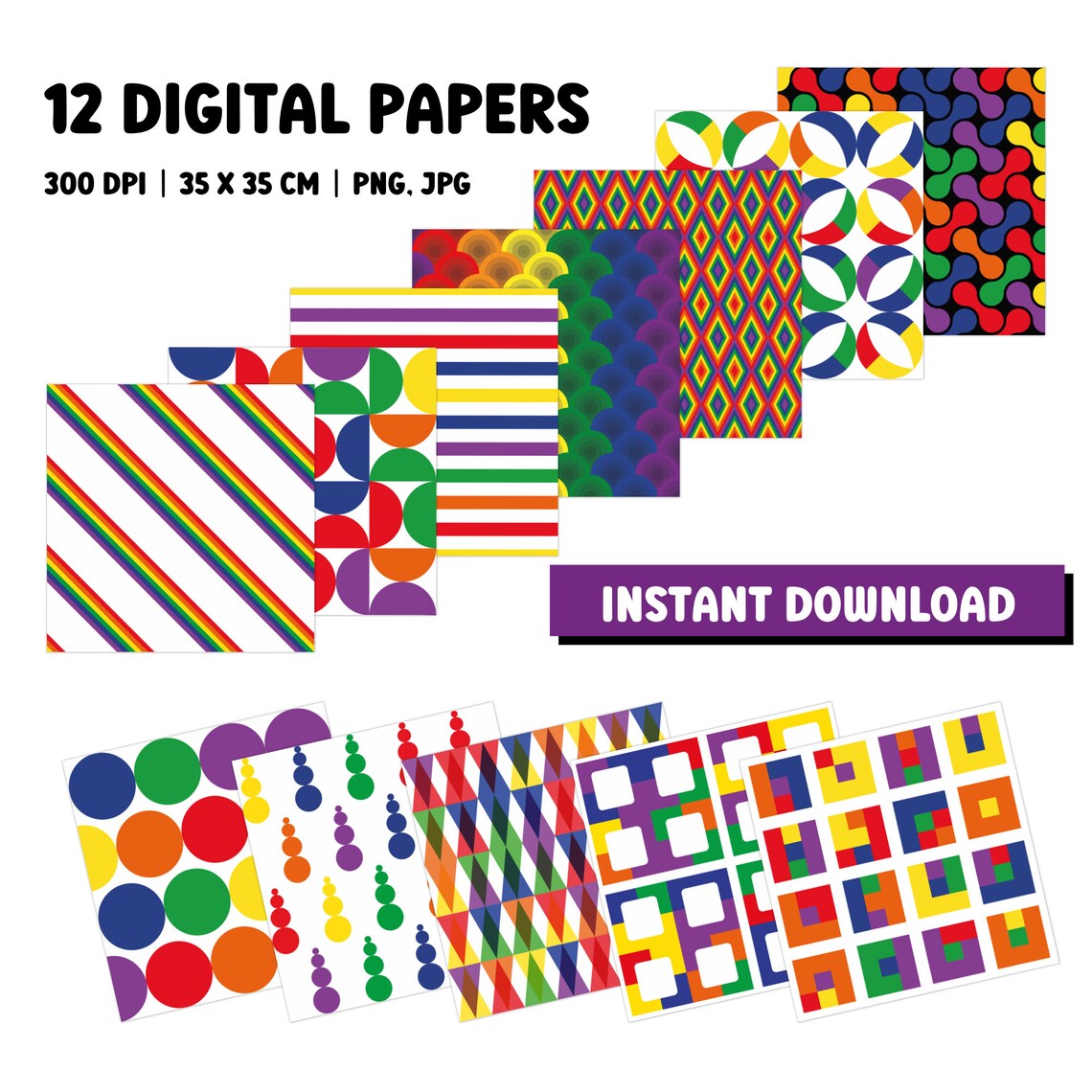 Pride Flag Digital Paper Pack: 12 Rainbow Patterns, 35 Cm, 300 DPI ...