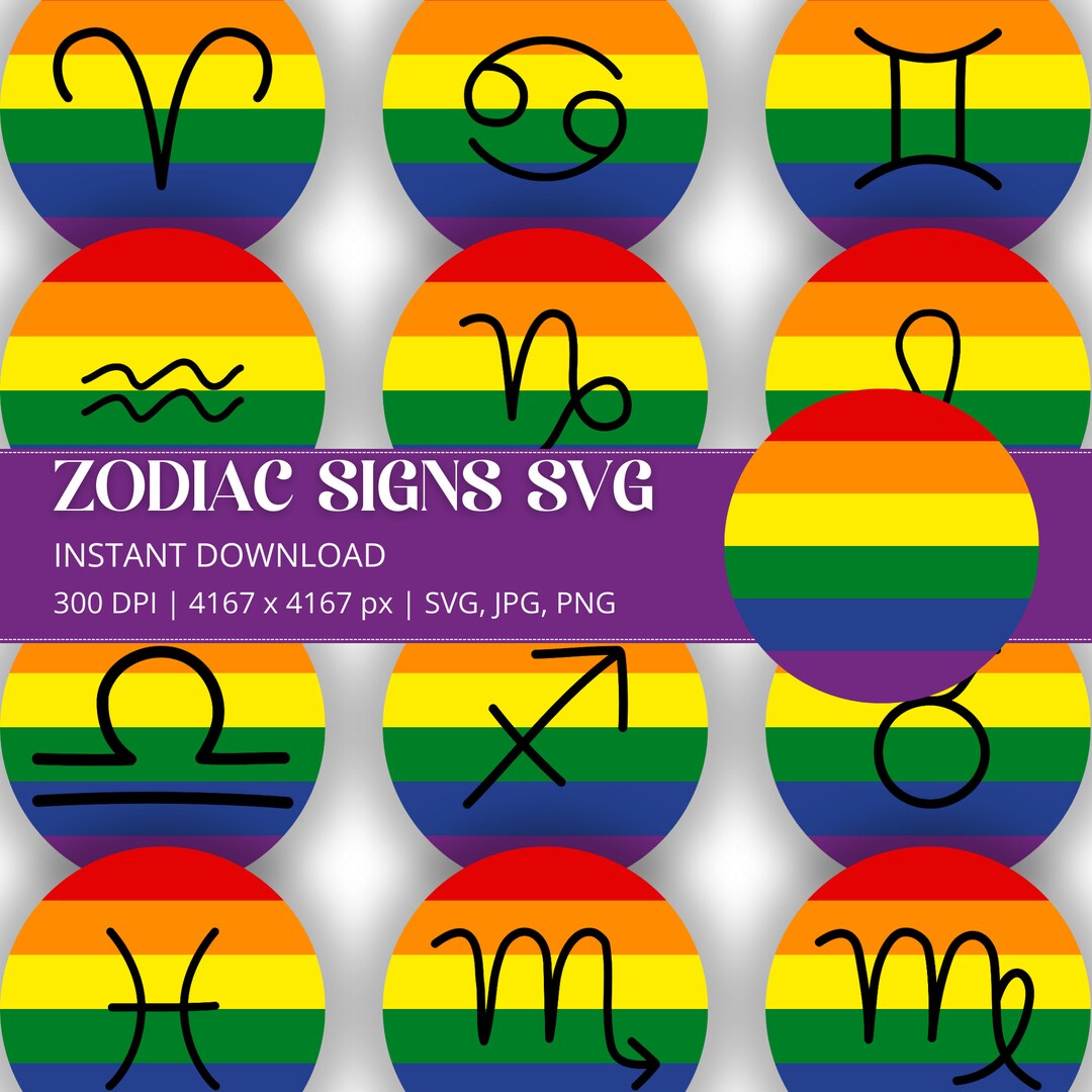 LGBTQIA Pride Flag Zodiac Signs Round Svg Symbols, 300ppi, for DIY ...