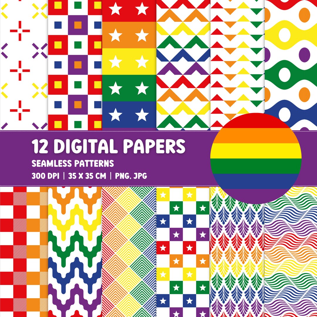 Pride Flag Digital Paper Pack: 12 Rainbow Patterns, 35 Cm, 300 DPI ...