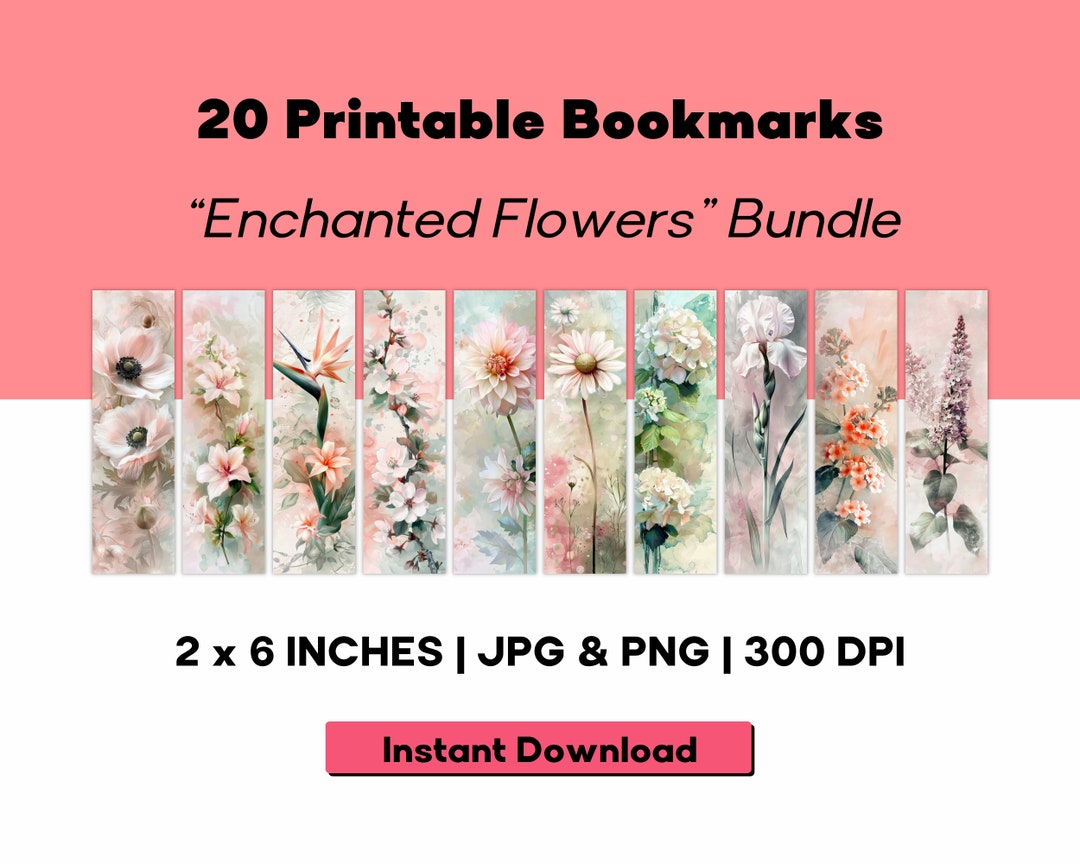 Set of 20 Printable Bookmarks, Gift for Readers, Digital Bookmark ...