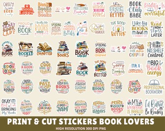Printable Book Lover Stickers PNG Stickers Print and Cut Book Stickers ...