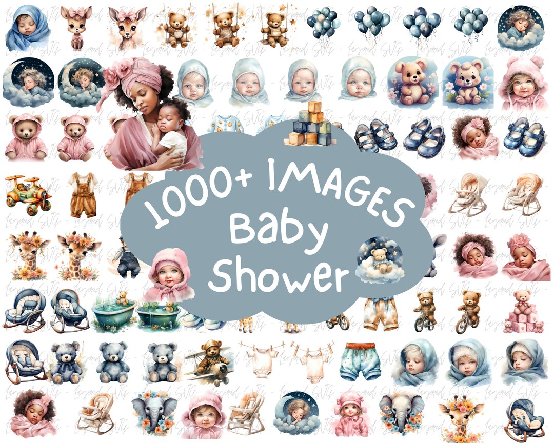Baby Shower Watercolor Clipart Bundle PNG Newborn Images, Cute Children ...