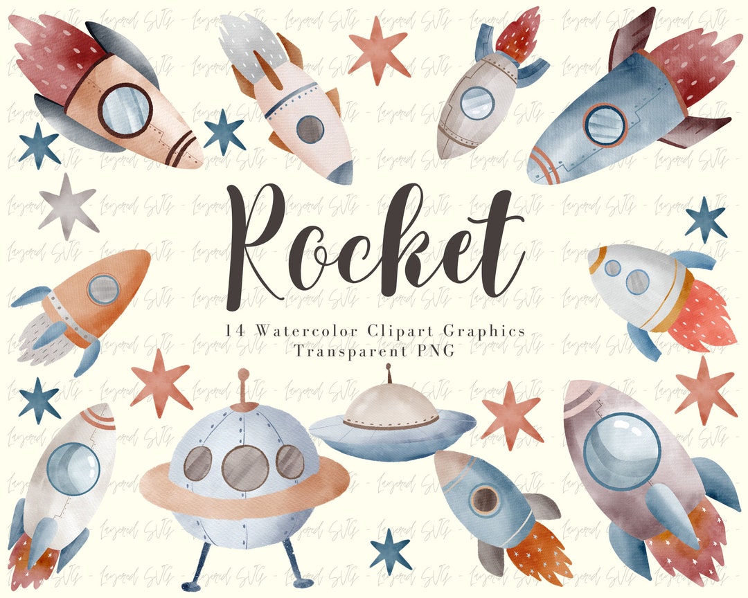 Watercolor Rocket ship, Rocket ship clipart, Rocket ship PNG, Rocket ...