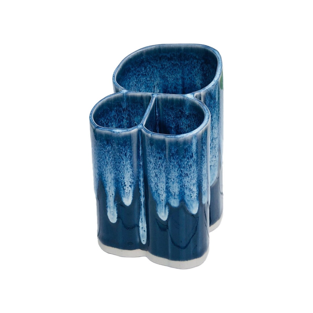 Dual Toothbrush Holder - Bathroom Pottery - Small Utensil Holder ...