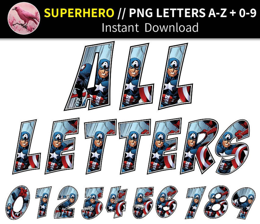 Superhero Alphabet PNG ALL Letters A-z and Numbers Font - Etsy