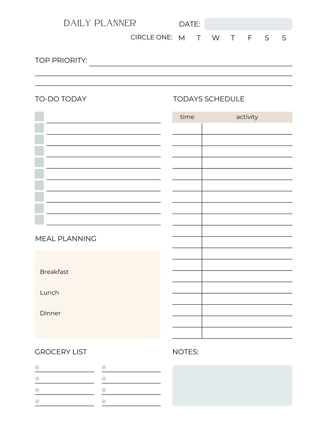 Daily To-do List Printable, Instant Download, Minimal Productivity ...