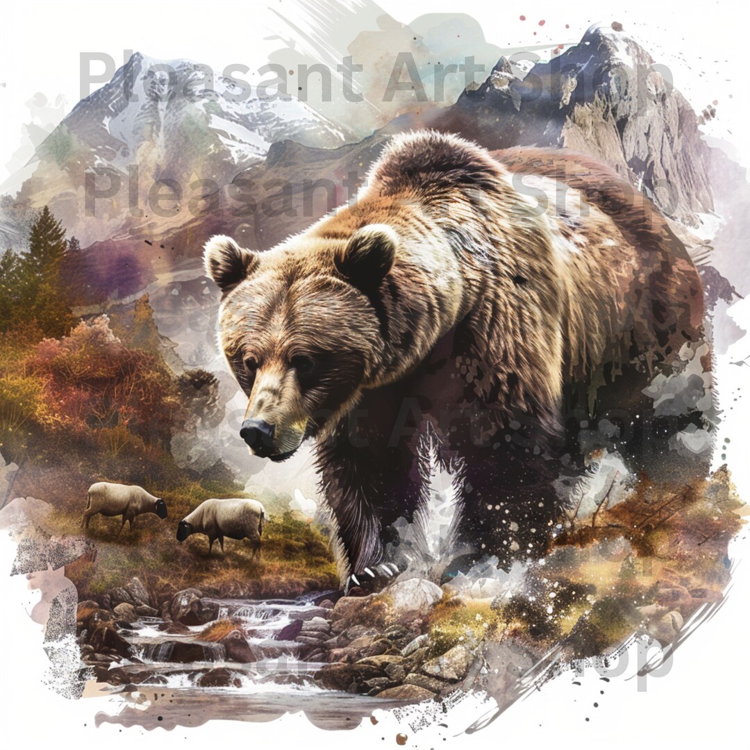 Wildlife Art, Grizzly Bear Watercolor Clipart, Grizzly Bear Clip Art ...