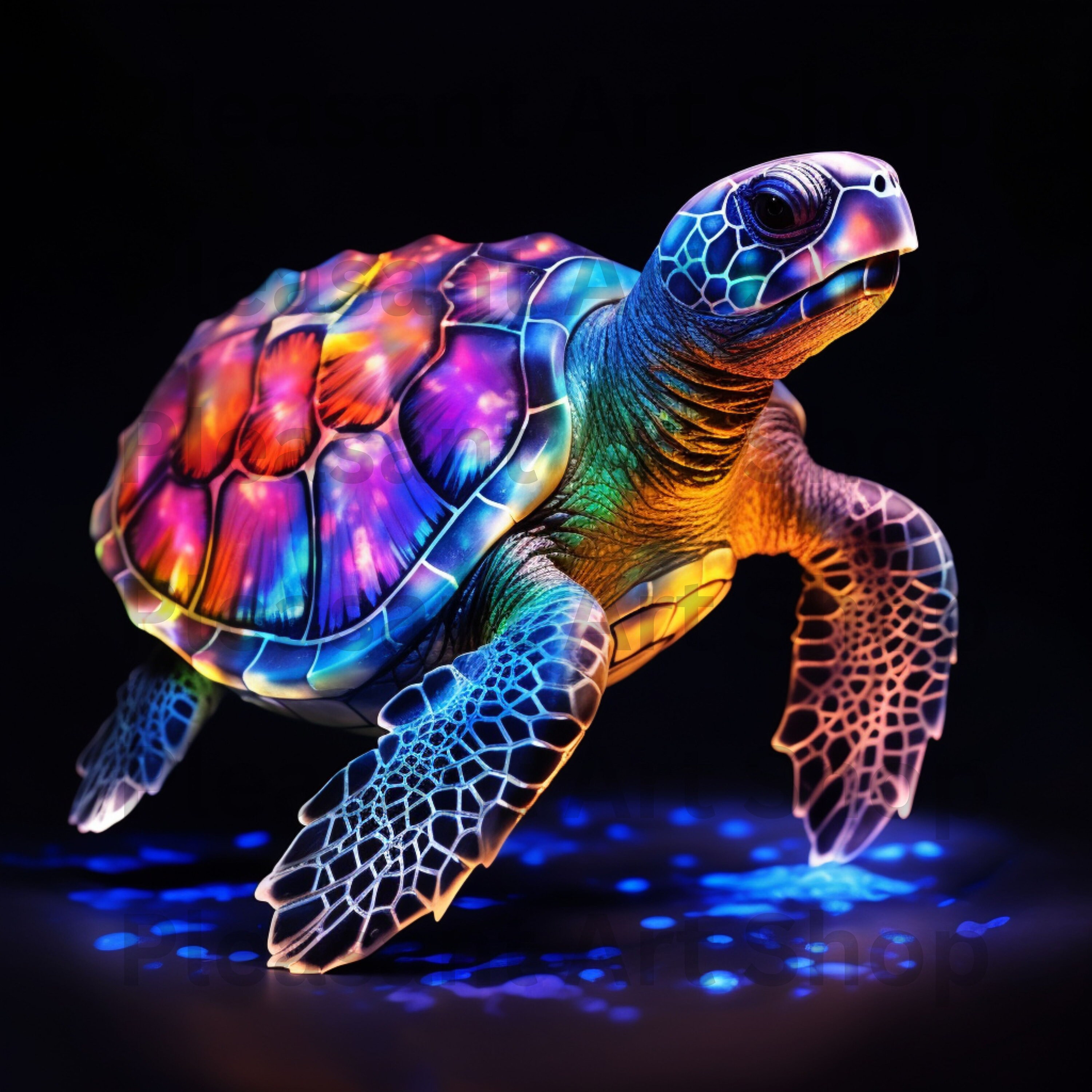 Neon Colorful Sea Turtle Wall Art Sublimation Instant Digital Download ...