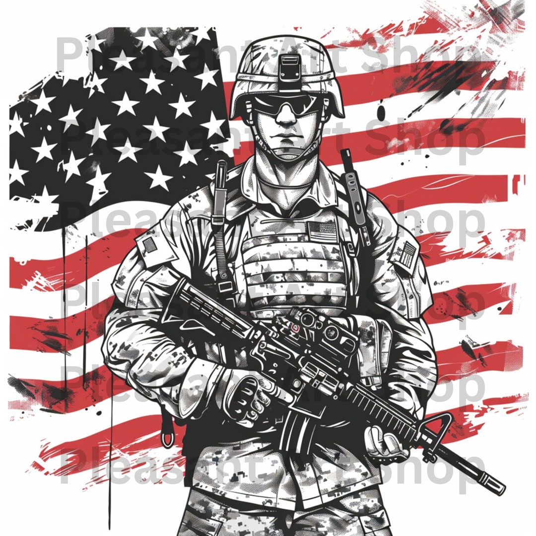 Soldier and American Flag Graphic Army Design Sublimation Instant ...