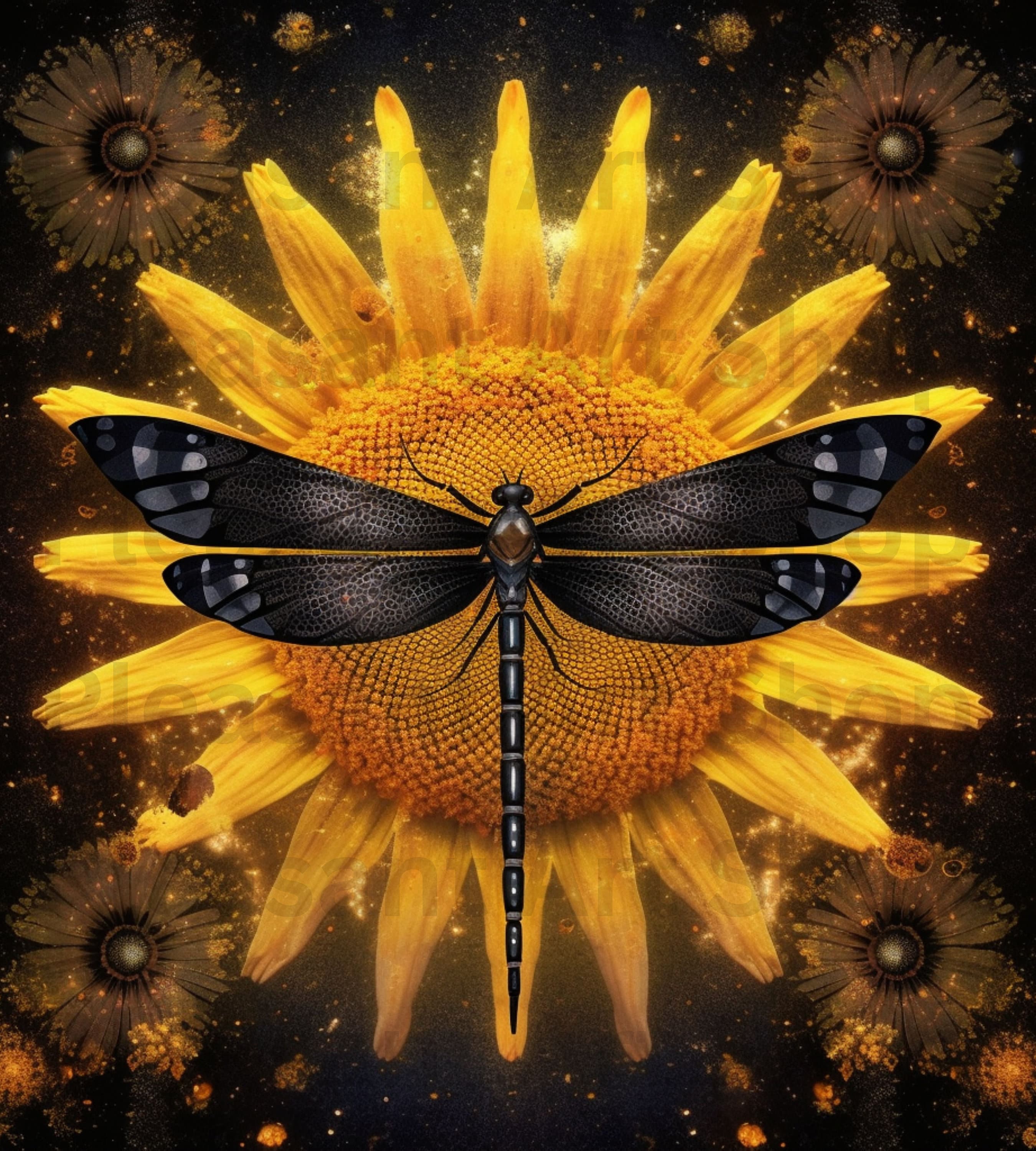 3D Sunflower Dragonfly Design Sublimation Instant Digital Download PNG ...