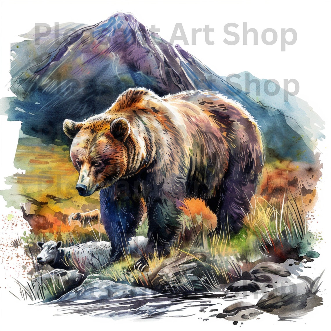 Wildlife Art, Grizzly Bear Watercolor Clipart, Grizzly Bear Clip Art ...