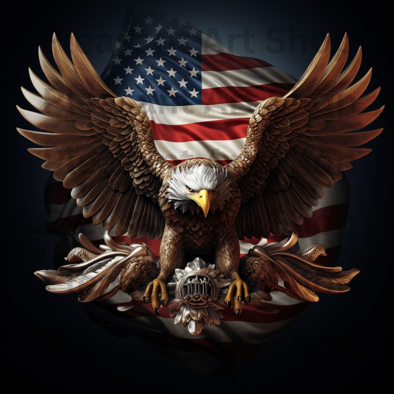 3D American Flag and Eagle Wall Art Sublimation Instant Digital ...